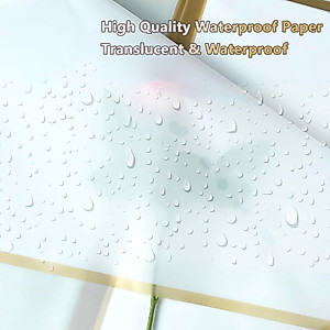 Unarty 20 Sheets White Flower Wrapping Paper with Ribbon, 24Pcs Gold Butterfly Decorations, 50Pcs Flower Pins, Waterproof Bouquet Wrapping Paper with Gold Edge, White Flower Paper Wrap