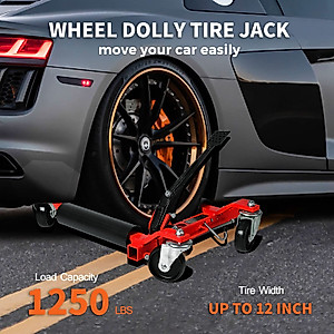 BLACKHORSE-RACING Wheel Dolly Car Skates Mechanic Vehicle Positioning Tire Jack Ratcheting Foot Pedal Lift Car Wheel Dolly Heavy Duty, 1250lbs, 4-Pack