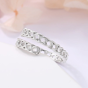 925-Sterling-Silver Celtic Flower Thumb Ring - Baroque Open Adjustable Resizable Ring Hawaiian Leaf Dainty Tail Pinky Toe Knuckle Rings Knot Eternity Wedding Band Ring Gifts for Women Men Teen (White Gold) (Celtic Knot Ring)
