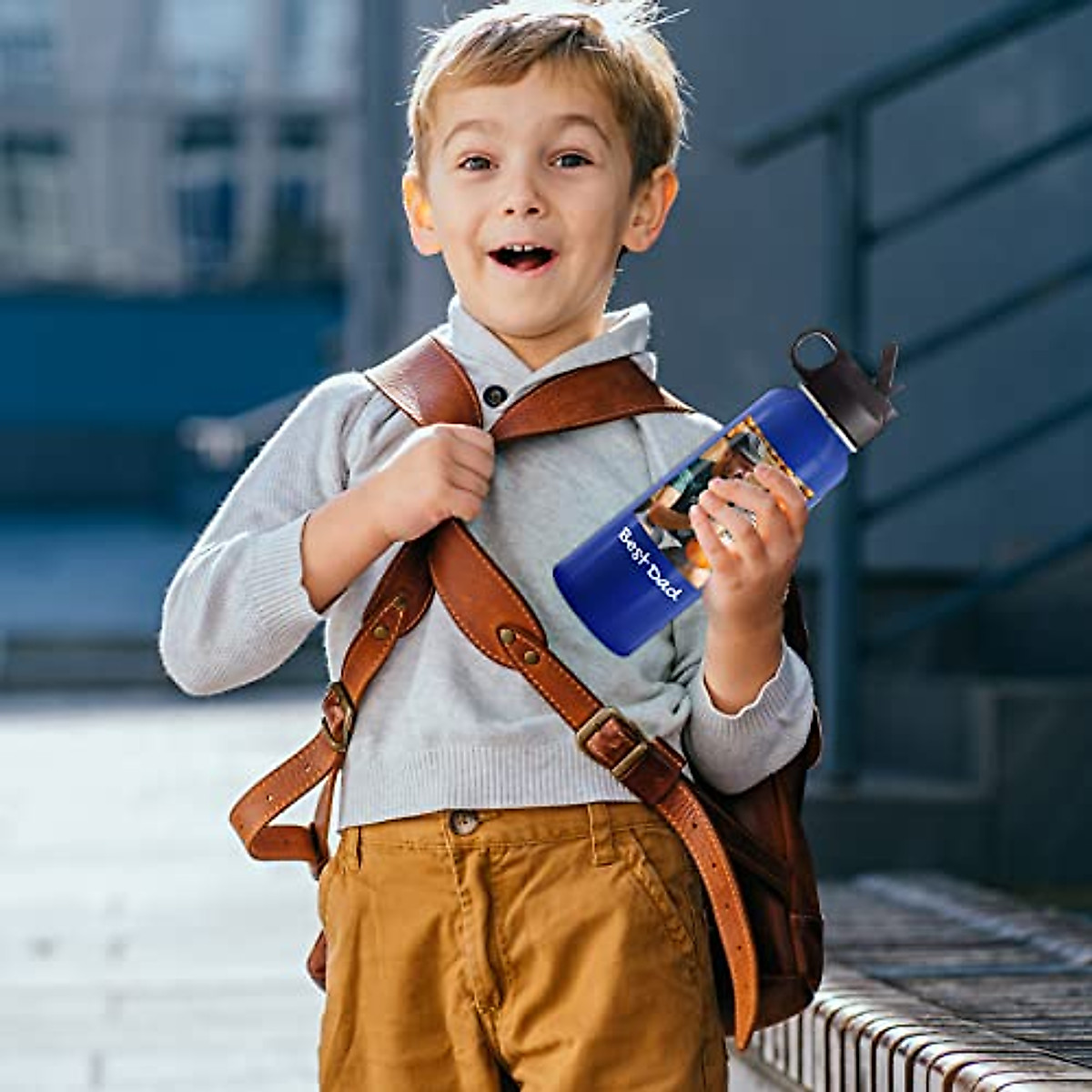 Personalized Water Bottles for Kids, 18oz/32oz Custom Name Stainless Steel Insulated Water Bottle with Straw Lid & Handle, Customized Boys Girls Sports Water Bottle Gifts for School-Solid