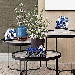 LINGTEER Happy 14th Birthday Blue Acrylic Table Topper Centerpieces Set - Cheers to Fourteen Years Old Birthday 14th Bday Party Gift Decorations.