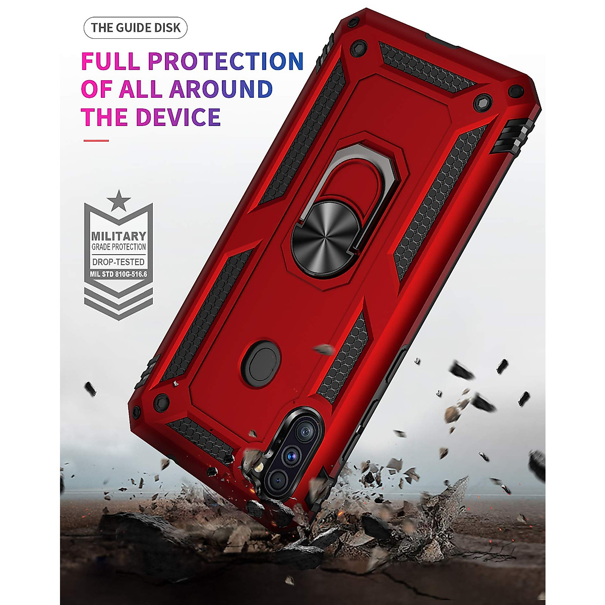 YZOK for Galaxy A11 Case,Samsung A11 Case,with HD Screen Protector,[Military Grade] Ring Car Mount Kickstand Hybrid Hard PC Soft TPU Shockproof Protective Case for Samsung Galaxy A11 (Red)