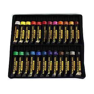 S & E TEACHER'S EDITION Acrylic Paint 24 Colors, 0.4 oz (12 ml) Tubes, Perfect for Canvas, Rocks, Glass, Wood, Fabric and More, Christmas Halloween Gifts.