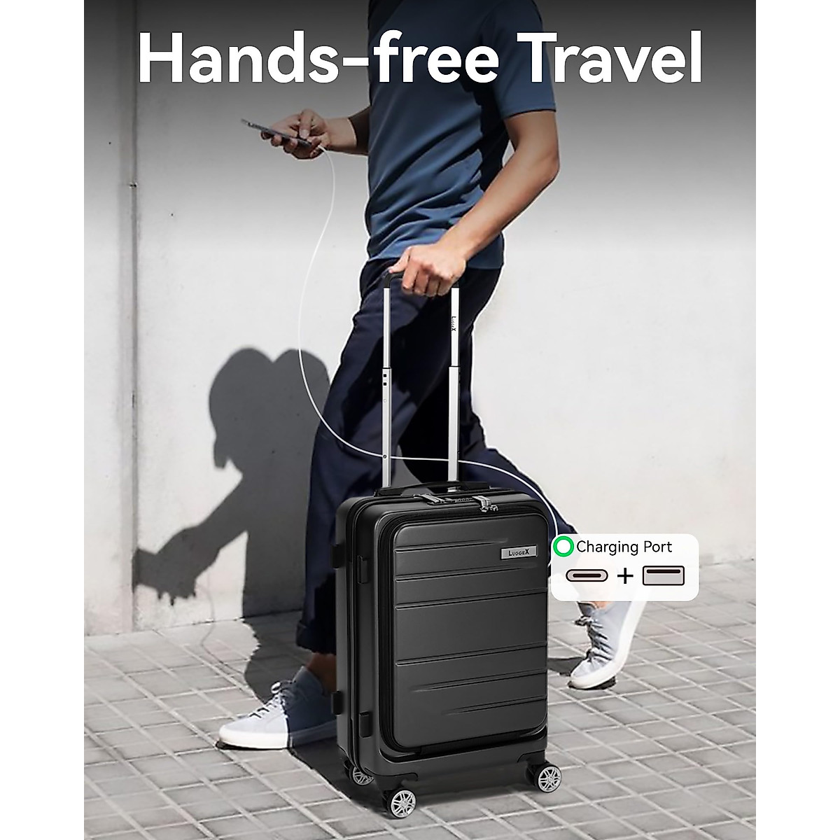 LUGGEX Luggage Sets 2 Pieces, 20 Inch Carry On Luggage with USB Port and 26 Inch Checked Suitcase with Front Opening, Only 26" Expandable (Silver, 20/26)