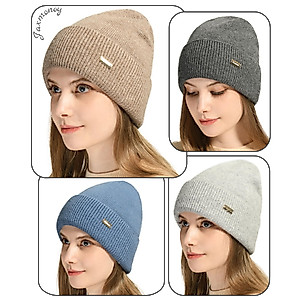 jaxmonoy Knit Beanies Winter Hats for Women and Men Soft Warm Double Layer Ladies Skull Knitted Beanie Caps - Brown