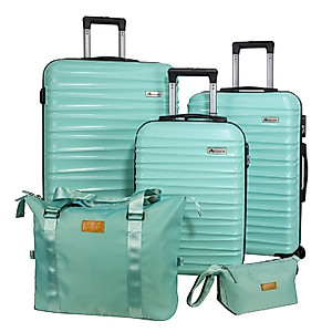 Aklsvion Luggage Sets 3 Piece(20/24/28)-Suitcase Set- Luggage with Wheels-PC + ABS Durable Lightweight Rotating hardshell suitcase 5PCS(Mint Green)…