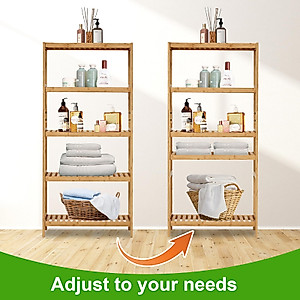buenotoys Bamboo Corner Shelf, Storage Rack Organizer, Bamboo Shelves Stand for Bathroom Kitchen Living Room Balcony (5-Tier)