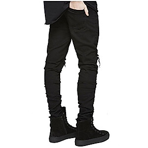 LONGBIDA Men's Slim Fit Ripped Stretch Skinny Jeans for Men, Distressed Tapered Leg Fashion Pants, Black, 42
