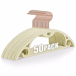 IEOKE Velvet Clothes Hangers, 50-Pack No Shoulder Bumps Suit Hangers Ultra Thin Space Saving 360 Degree Swivel Heavy Duty Hook Durable Hangers for Sweaters,Coat,Jackets,Pants,Shirts,Dresses (Ivory)