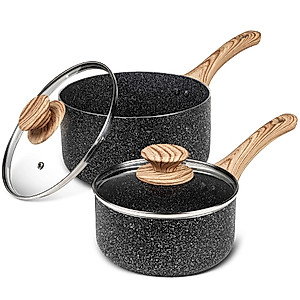 MICHELANGELO Saucepan Set with lid, Nonstick 1Qt & 2Qt Saucepan Set with Lid, Small Sauce Pot with Lid, Nonstick Sauce Pan 1Quart & 2 Quart, Stone Derived Coating Sauce Pan Set, Small Pot with Lid