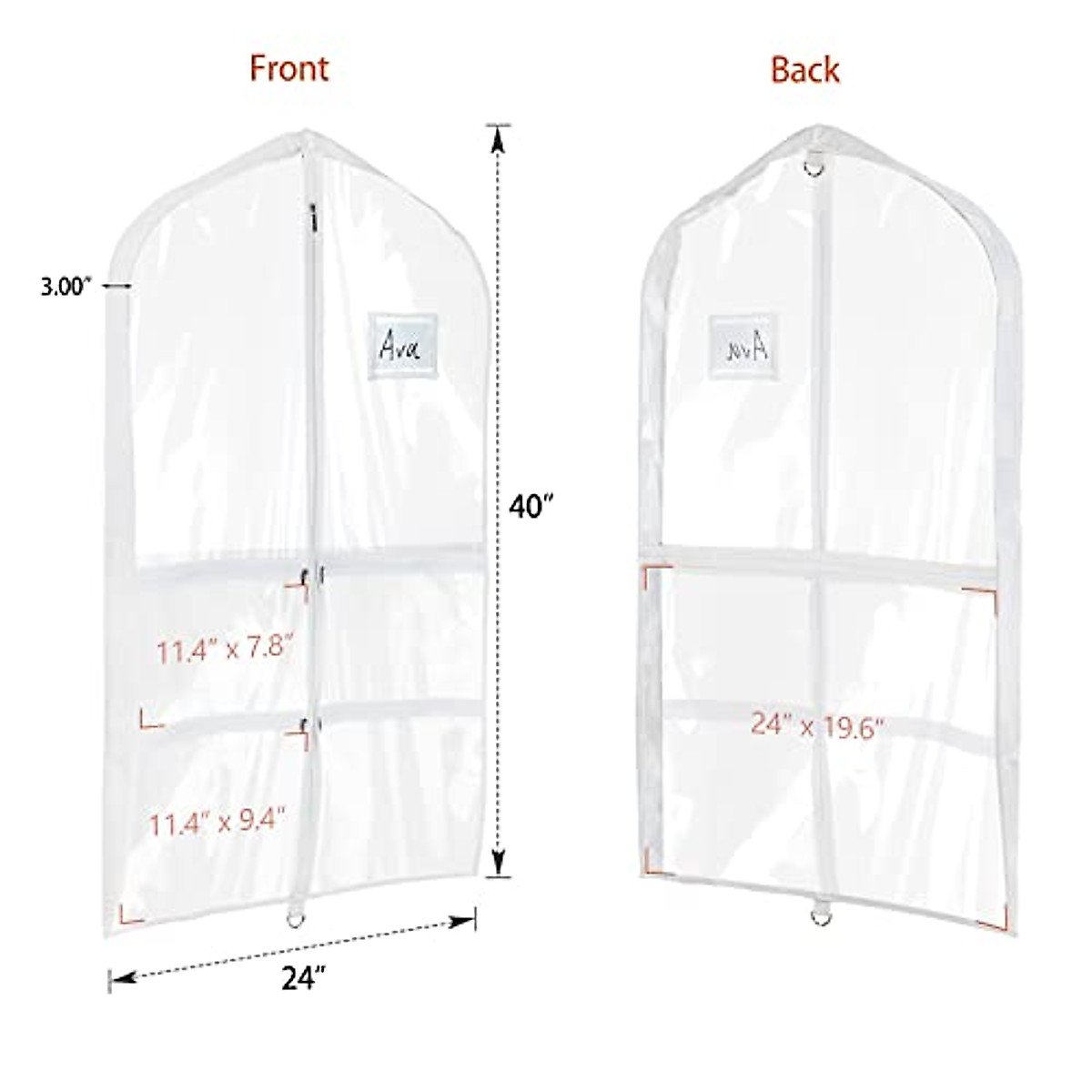 Univivi Clear PVC Dance Costume Bags (6 Pack) Garment Bag 40 Inch for Dance Competitions, with 4 Medium Clear Zipper Pockets and 1 Large Back Zippered Pocket [Upgraded Version] (40'' x 24'' 6 Pack)