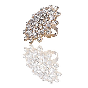 YERTTER Vintage Gold Ring Ethnic African Style Fashion Rhinestone Crystal Oversized Ring Women Statement Finger Ring Hand Accessories Gift for Women (White)