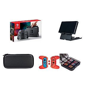 Nintendo Switch - Neon Gray Joy-Con with Amazon Basics Carrying Case,Playstand,Game Storage & Grip Kit