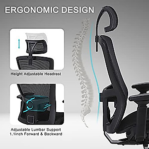 Youhauchair Ergonomic Office Chair, Home Office Desk Chairs with Adjustable Headrest and Lumbar Support, 3D Armrests, Tilt Lock Function, High Back Swivel Mesh Computer Chair