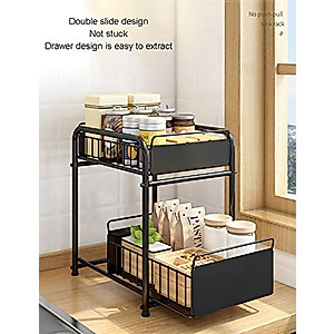 LEAYAN Multifunctional Under Sink Storage Metal Storage Drawer,Telescopic Sliding Drawer,Sliding Rack with Spice Dividers,Shower,Pantry,Kitchen,Bathroom,Under Sink Rack Shelf, White Short Large