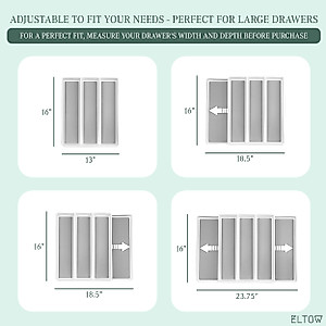 ELTOW Expandable Utensil Drawer Organizer, 5 Compartment Non-Slip & Adjustable Large Utensil Organizer for Kitchen Drawers, Kitchen Organization for Utensils, Flatware Storage Tray (White)