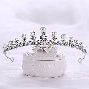YADIRF Women Luxury Wedding Bridal Pearl Crown Diana Hair Band Headdress Tiara For Wedding Quinceanera Pageant Prom Party Birthday