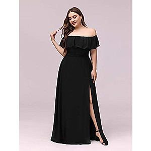 Ever-Pretty Women's Off Shoulder Ruffle Sleeves Side Split Chiffon Plus Size Semi Formal Dresses for Women Black US24