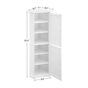 VASAGLE Tall Corner Cabinet, Bathroom Storage Cabinet with 2 Doors and 4 Adjustable Shelves, for Bathroom, Kitchen, Living Room, Modern Farmhouse Design, White UBBC541P31