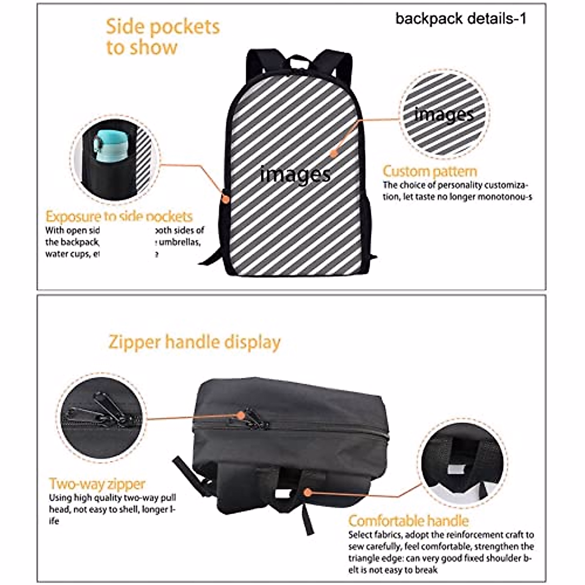 Coloranimal Fashion Backpack for Teen Girls Boys American Flag Camo Deer Hunting Printing Kids School Book Bag/Pencil Case/Lunchbox/Water Bottle Sleeve