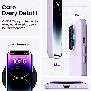 ORNARTO Compatible with iPhone 14 Pro Case 6.1, Slim Liquid Silicone 3 Layers Full Covered Soft Gel Rubber Phone Case Protective Cover with Microfiber Lining 6.1 inch-Pastel Lilac