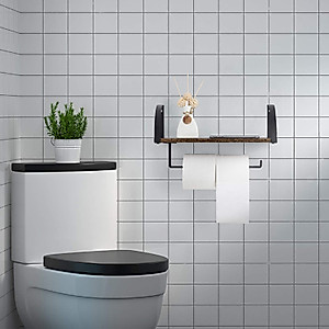 BTY Paper Towel Holder with Shelf, Vintage Farmhouse Wall Mounted Paper Towel Holder Under Cabinet Spice Rack for Kitchen, Bathroom Toilet Paper Dispenser - Rustic Brown