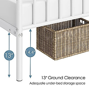 Yaheetech Twin Size Bed Frame Metal Platform Bed Frame Mattress Foundation with Spindle Headboard & Footboard/No Box Spring Needed/14 Inch Underbed Storage/Firm Support & Easy Set up Structure, White