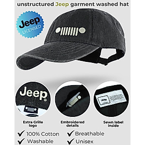 Jeep Grille Logo Garment Washed Hat Black