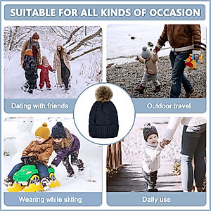 Whiteleopard Kid Beanie Hats Lining Pom Pom for Children -Slouchy Cable Knit Toddler Skull Hat Baby Ski Cap for Girls Boys (Black)