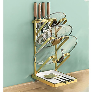 Pot Lid Organizer, Spoon Rest, Knife Rack, Multi-function Pot Lid Pan Cooking Board Spatula Kitchen Utensil Stand Cover Holder, Wall/Door Mounted Cabinet Storage Organizer with Removable Tray