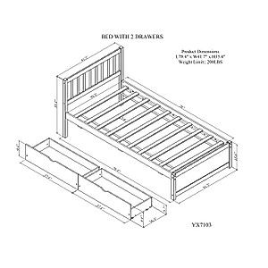 Harper & Bright Designs Twin Bed Frame with Storage Drawers,Wood Twin Beds with Drawers Underneath, Kids Twin Platform Bed with Headboard, No Box Spring Needed,White Washed