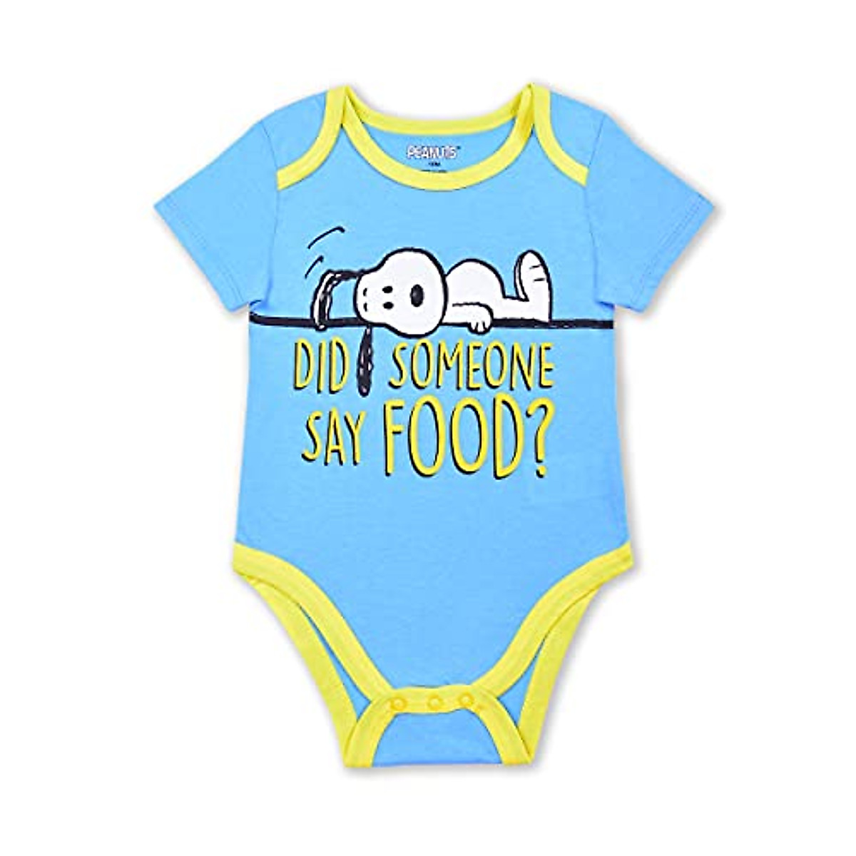 Peanuts Snoopy Boys’ 4 Pack Short Sleeve Bodysuit for Newborn and Infant – Red/White/Blue/Grey