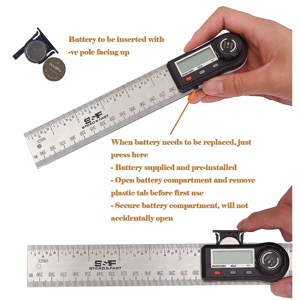 Digital Angle Finder Tool 7 Inch / 180 mm with Pouch/Digital Angle Finder Gauge with Magnetic Base and Backlight Bundle for Woodworking Measurement, Angle Measuring Tool by S&F STEAD & FAST