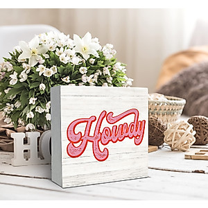 SRADMO Hot Pink Howdy Preppy Wood Box Sign Desk Decor，Retro Western Cowgirl Wooden Block Box Sign Decoration For Western Home Office Shelf Table Decor