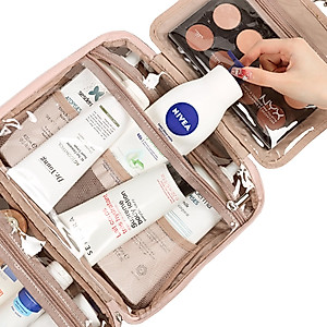 NISHEL Hanging Travel Toiletry Bag, Visible Makeup Organizer, Cosmetic Case for Journey Accessories, Bathroom Shower, Pink