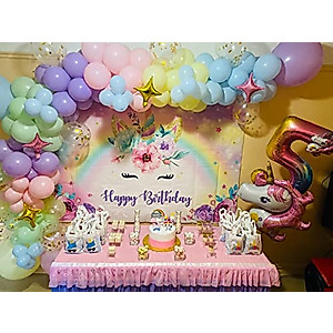 Avezano Unicorn Birthday Backdrop Gold Glitter Rainbow Unicorn Birthday Photo Background Girls Birthday Bokeh Floral Party Decorations Kids Photo Booth Gifts (7x5ft)