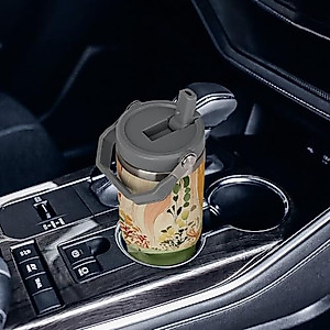 ZJCDPBR 30 Oz Tumbler with Foldable Handle And Flip Straw,Green Line Art Vacuum Insulated Travel Coffee Tumblers,Stainless Steel Leak-Proof Water Bottle,Fits in Cup Holder,Keep Cold 24H & Hot 12H