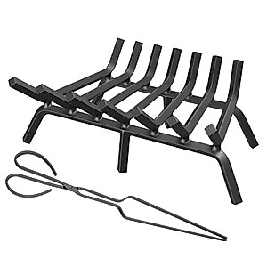 MESTYL Fireplace Grate 24 Inch Heavy Duty Wrought Iron Fireplace Log Grate, 3/4" Bar Fire Grates with Fire Log Tongs, Firewood Log Burning Rack for Outdoor Wood Stove Pit & Fireplace Log Holder Indoor