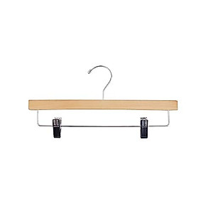 NAHANCO 6214RCCHHU 14” Wooden Pant Skirt Hanger with Chrome Hook and Clips, Natural (Pack of 25)