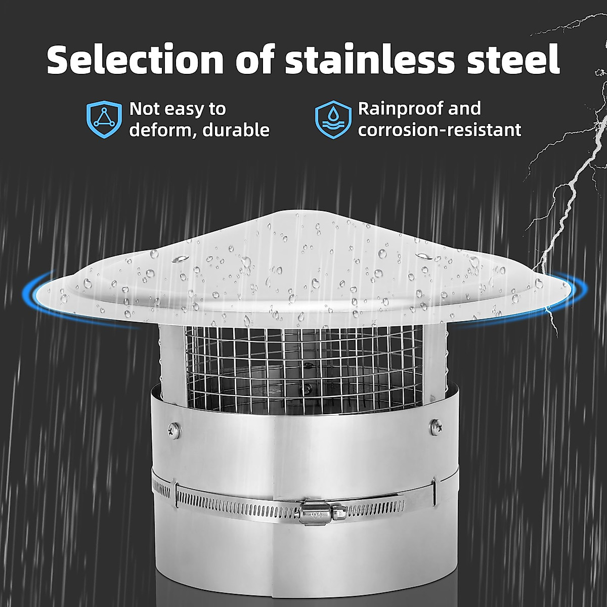 8 Inch Round Chimney Cap,Adjustable Roof Cap for Vents,Chimney Cap with Screen in Stainless Steel,Round Rain Cap for All-Round Chimney Protection,Round Roof Rain Chimney Cover,8 Inch Round Chimney Cap