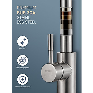 Cobbe Kitchen Faucets, Brushed Nickel Commercial Kitchen Faucet with Pull Down Sprayer, Stainless Steel Kitchen Sink Faucets for 1 or 3 Hole, Single Handle Faucet for Sink Farmhouse Rv