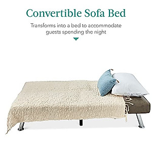 Best Choice Products Faux Leather Upholstered Modern Convertible Folding Futon Sofa Bed for Compact Living Space, Apartment, Dorm, Bonus Room w/Removable Armrests, Metal Legs, 2 Cupholders - Gray