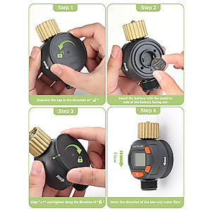 Moistenland Water Flow Meter, Water Meter with Brass Inlet, Standard 3/4" Metal, IP6X Waterproof, Water Meter for Garden Hose/RVs/Lawn/Nozzle Sprayer (Brass Inlet)