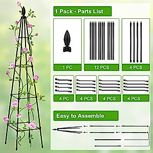 Garden Trellis for Climbing Plants Outdoor, deaunbr Plant Support Tower Obelisk Trellis 63'' Garden Trellises for Vines, Flowers, Indoor Potted Plant, Rose, Cucumber, Tomato, Pea, Clematis (1 Pack)