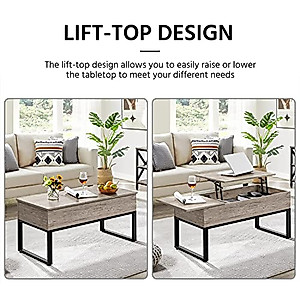 Yaheetech 40 inch Lift Top Coffee Table with Hidden Storage Compartments, Farmhouse Rasing Coffee Table with Large Storage for Living Room, Gray