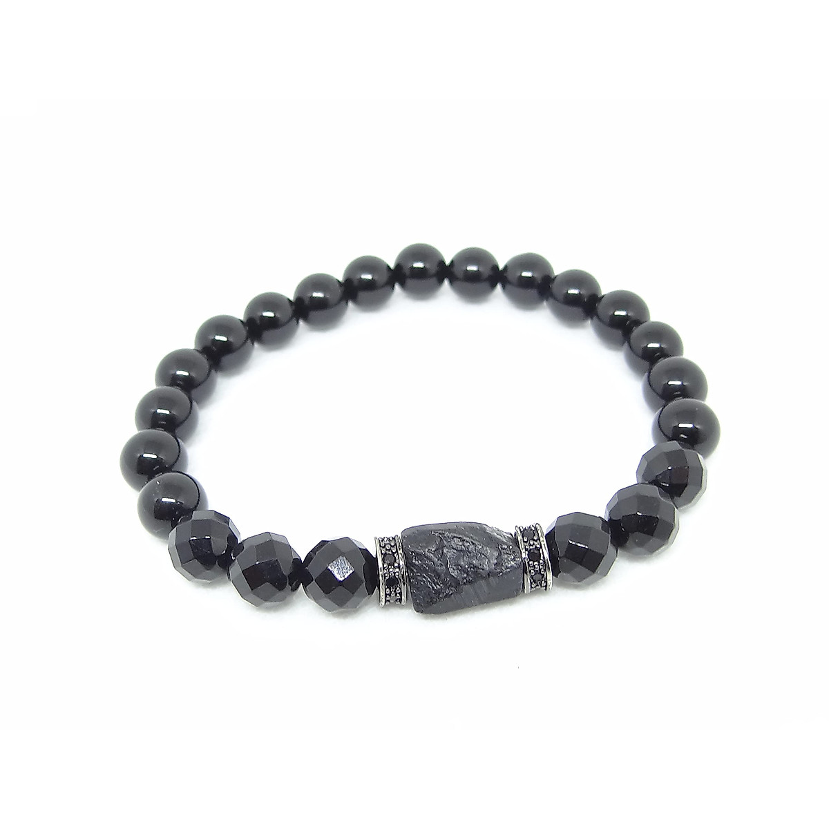 Handmade Natural Stone Black Tourmaline & Black Onyx Beaded Bracelet Men's and Women's