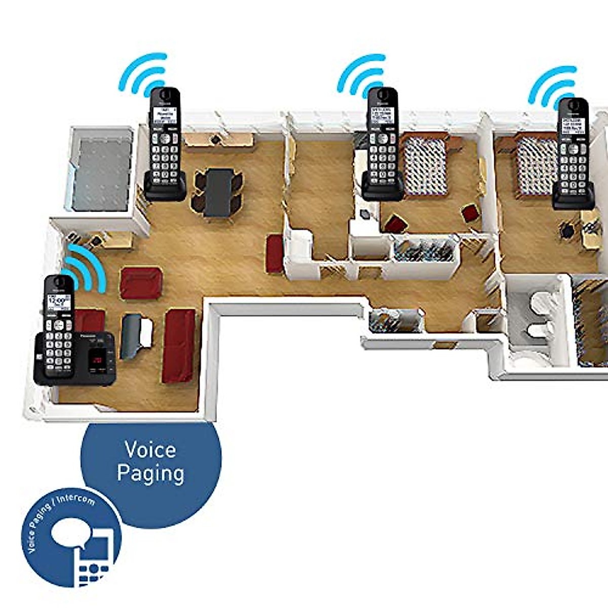 Panasonic DECT 6.0 Expandable Cordless Phone System with Answering Machine and Call Blocking - 3 Handsets - KX-TGE433B (Black)