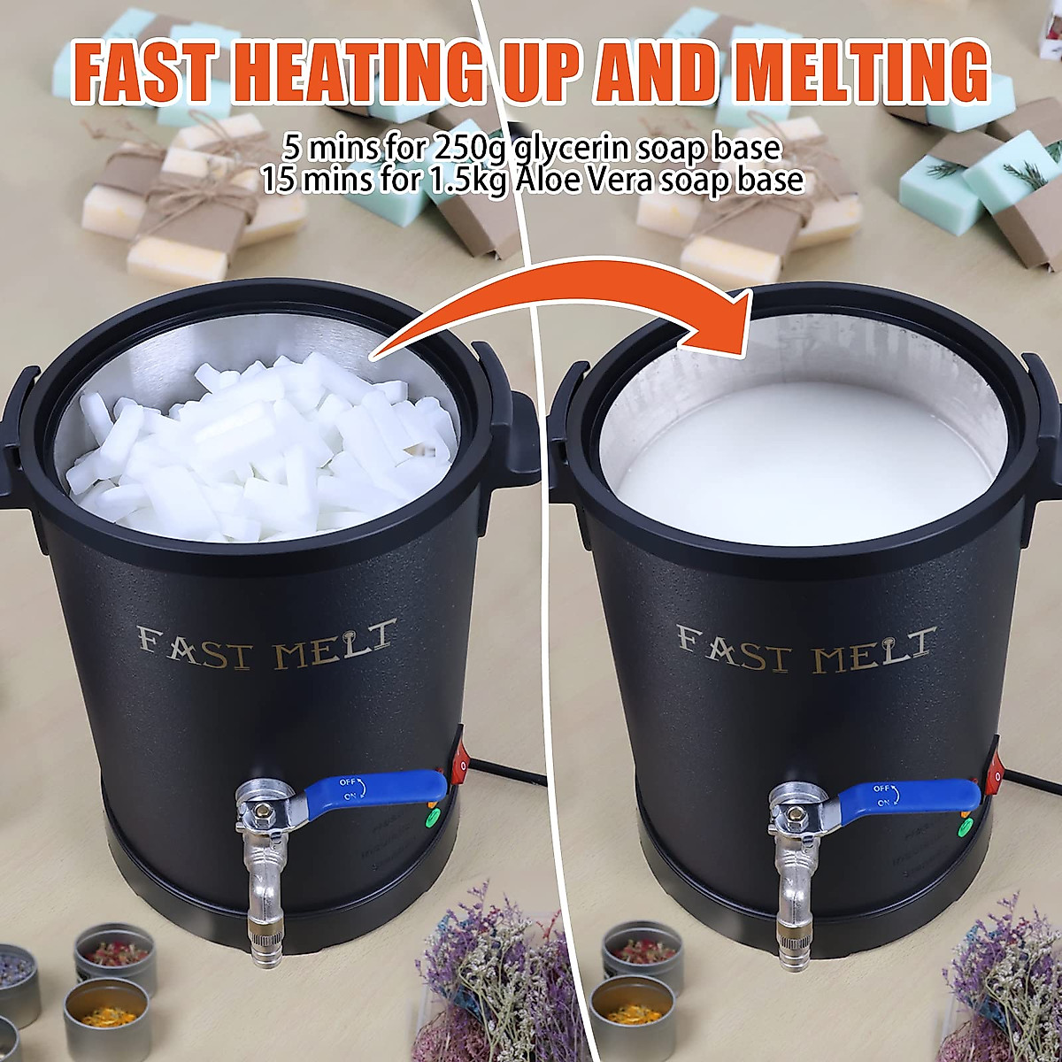 FAST MELT 3L Soap Base Melter - Soap Making Kit with Constant Temperature Control Melter, Quick Pour Spout, Ideal for Homemade Soap Business Fast Loading Easy Clean