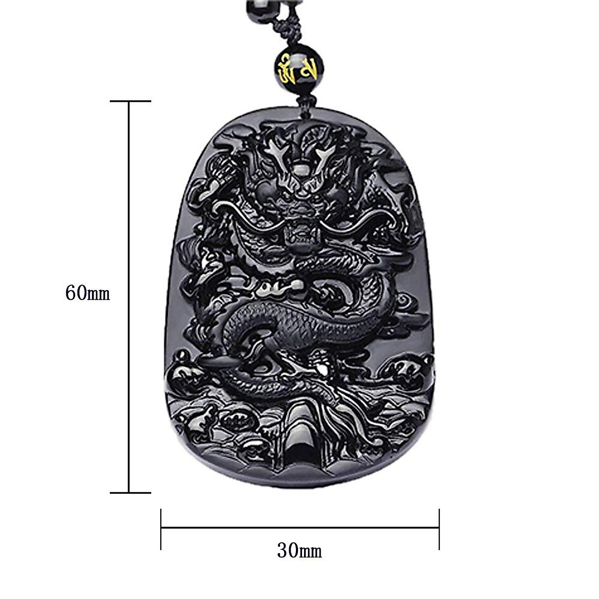 KIOMOY Natural obsidian brave pendant, safe clasp, dragon and phoenix necklace, carved stone Chinese dragon stele, unicorn Kylin pendant (Dragon)