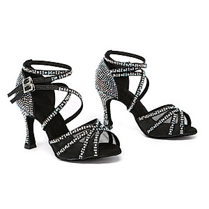 Minishion Sexy Dance Shoes Heels for Women Glitter Evening Prom Sandals L508 Black US 9